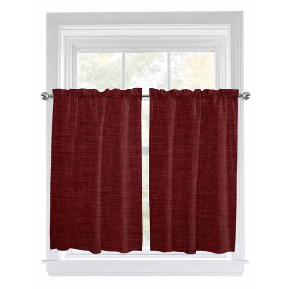 Dark Red Tier Curtains 45 Inches Long, Farmhouse Burlap Solid Red Color ...
