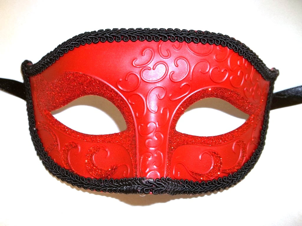 Dark Red Venetian Mask Masquerade Glitter Crescent Fancy Dress Elegant ...