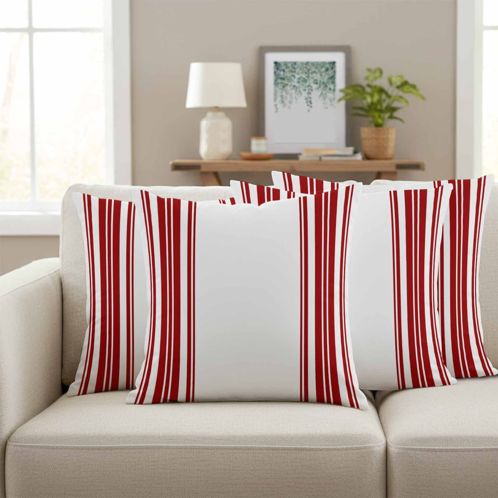 Dark Red and White Striped Pillow Covers Set of 4, Modern Minimalist ...