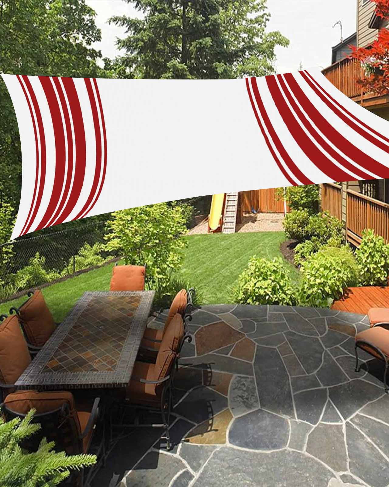 Dark Red and White Striped Sun Shade Sail 12'X16' Modern Minimalist ...