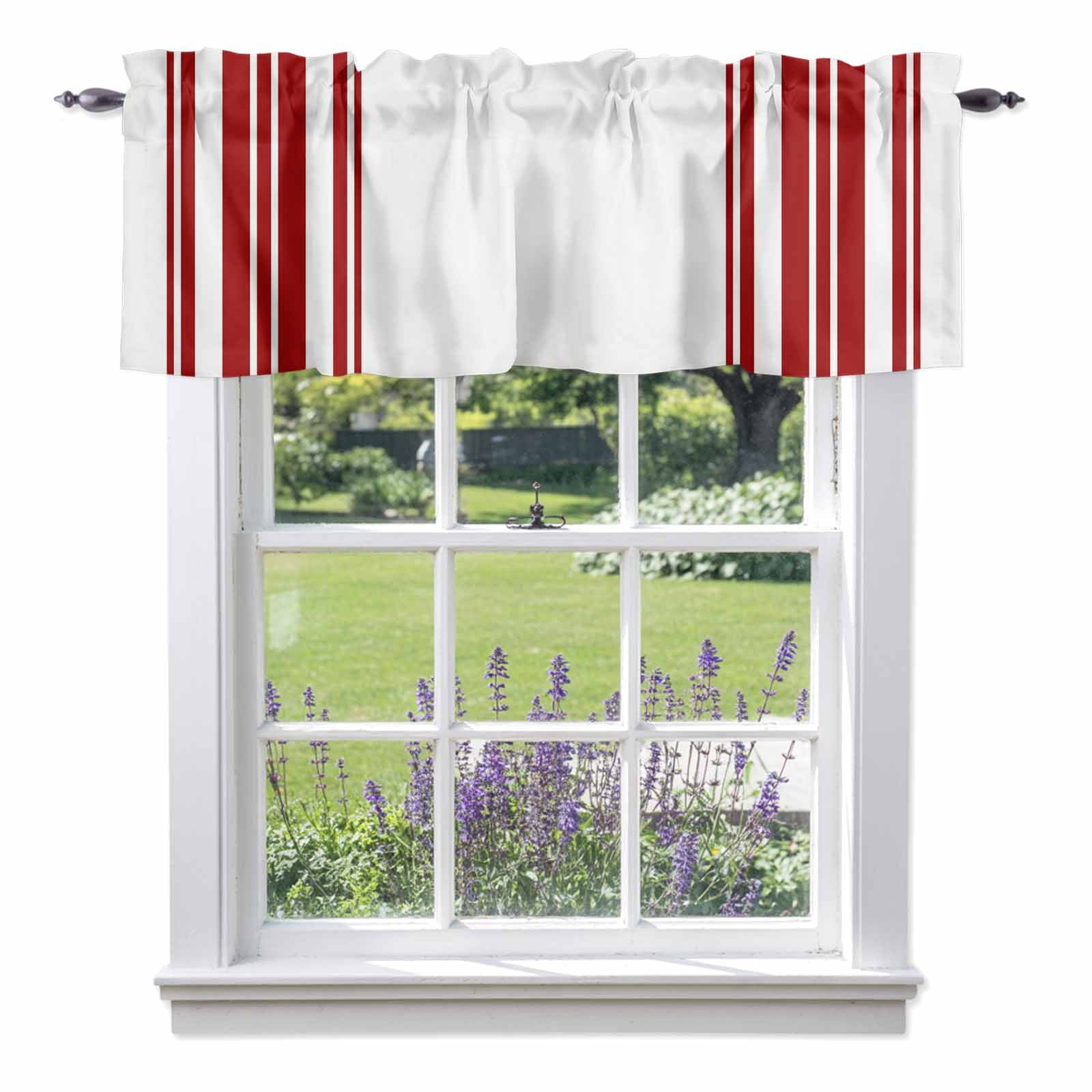 Dark Red and White Striped Valance Curtain Modern Minimalist Vertical ...
