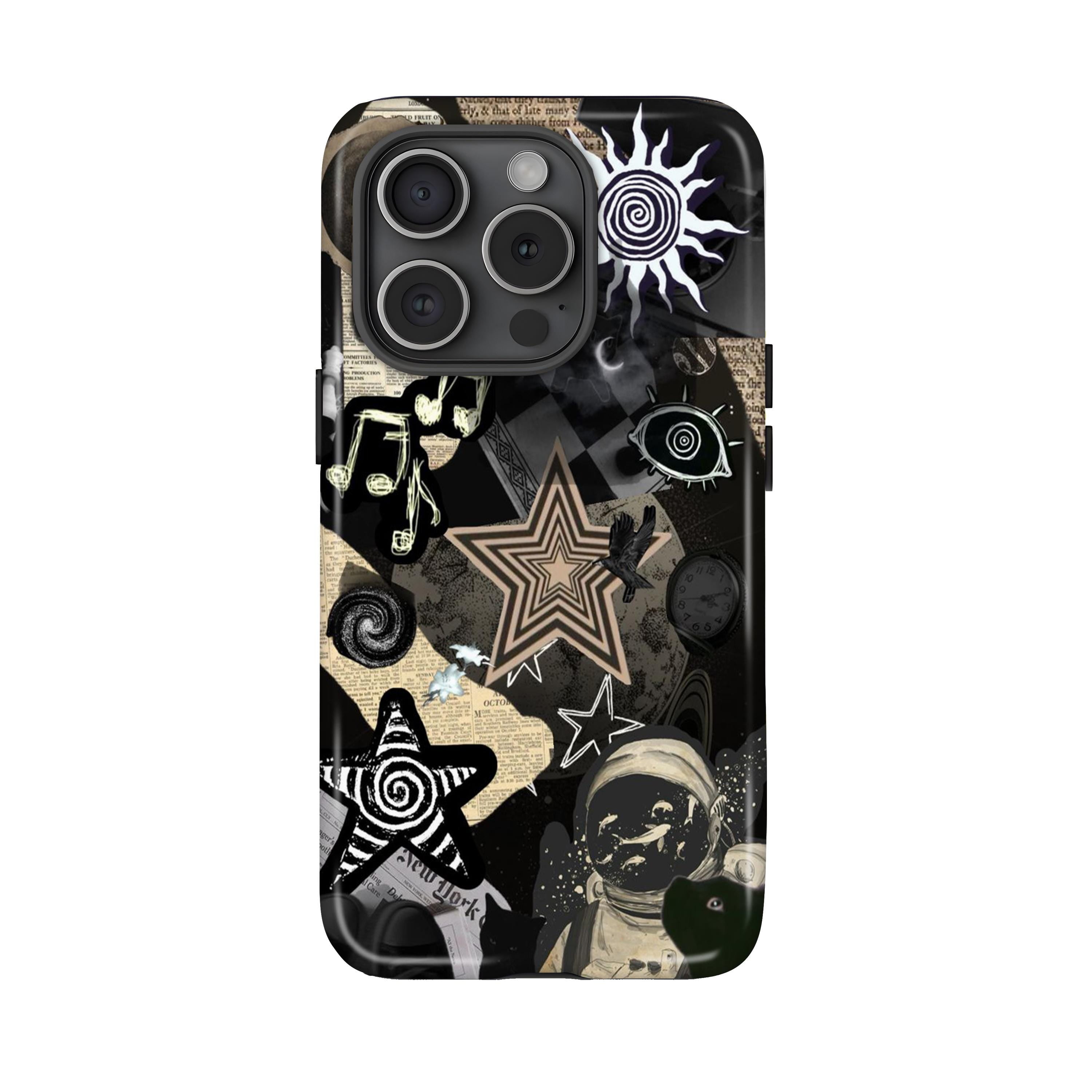 Dark Retro Whimsical Collage Art Phone Case with iPhone 17 through 11 ...