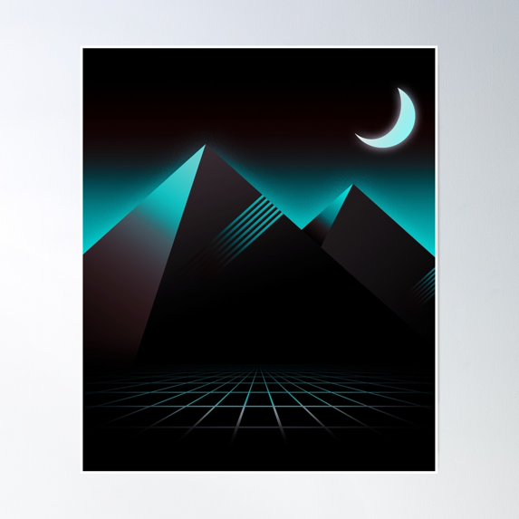 Dark Retrowave Futuristic Pyramids Poster Wall Art, Modern Wall Decor ...