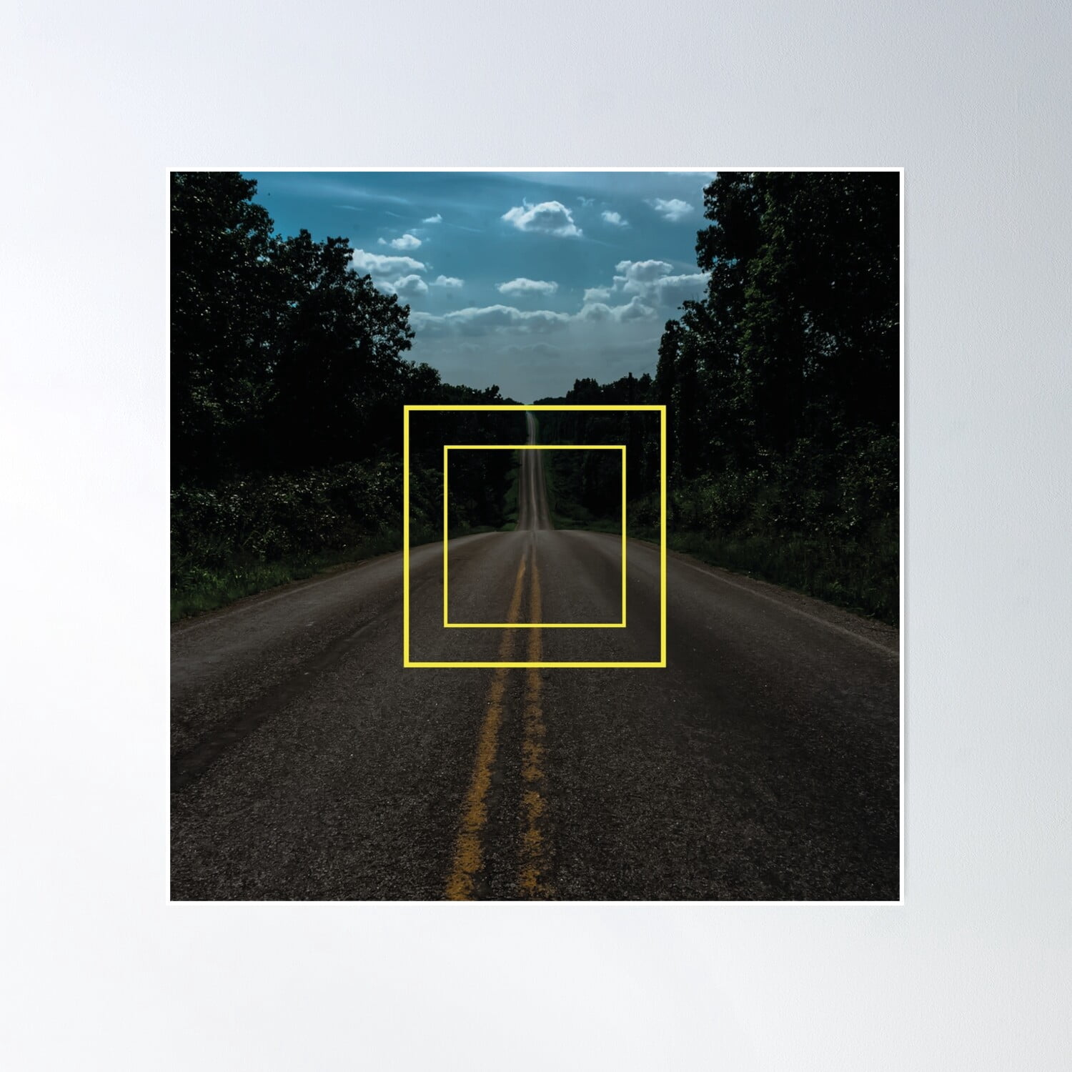 Dark Road And Blue Sky With Yellow Squares Poster Wall Art, Modern Wall ...