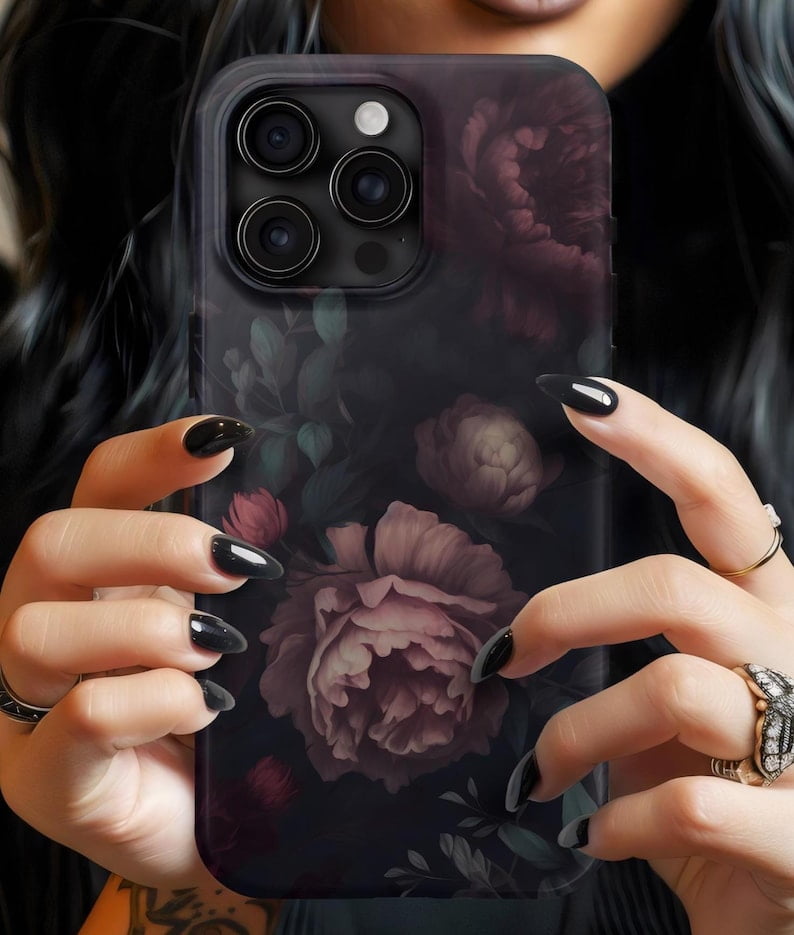 Dark Rose Gothic Victorian Floral Phone Case for iPhone 11 12 13 14 15 ...