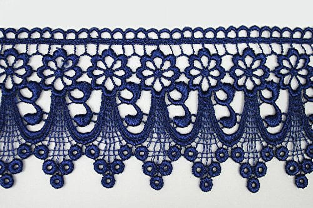 Dark Royal Blue 5/8”~5-1/8” Embroidered Floral Venice Lace Trim Guipure ...