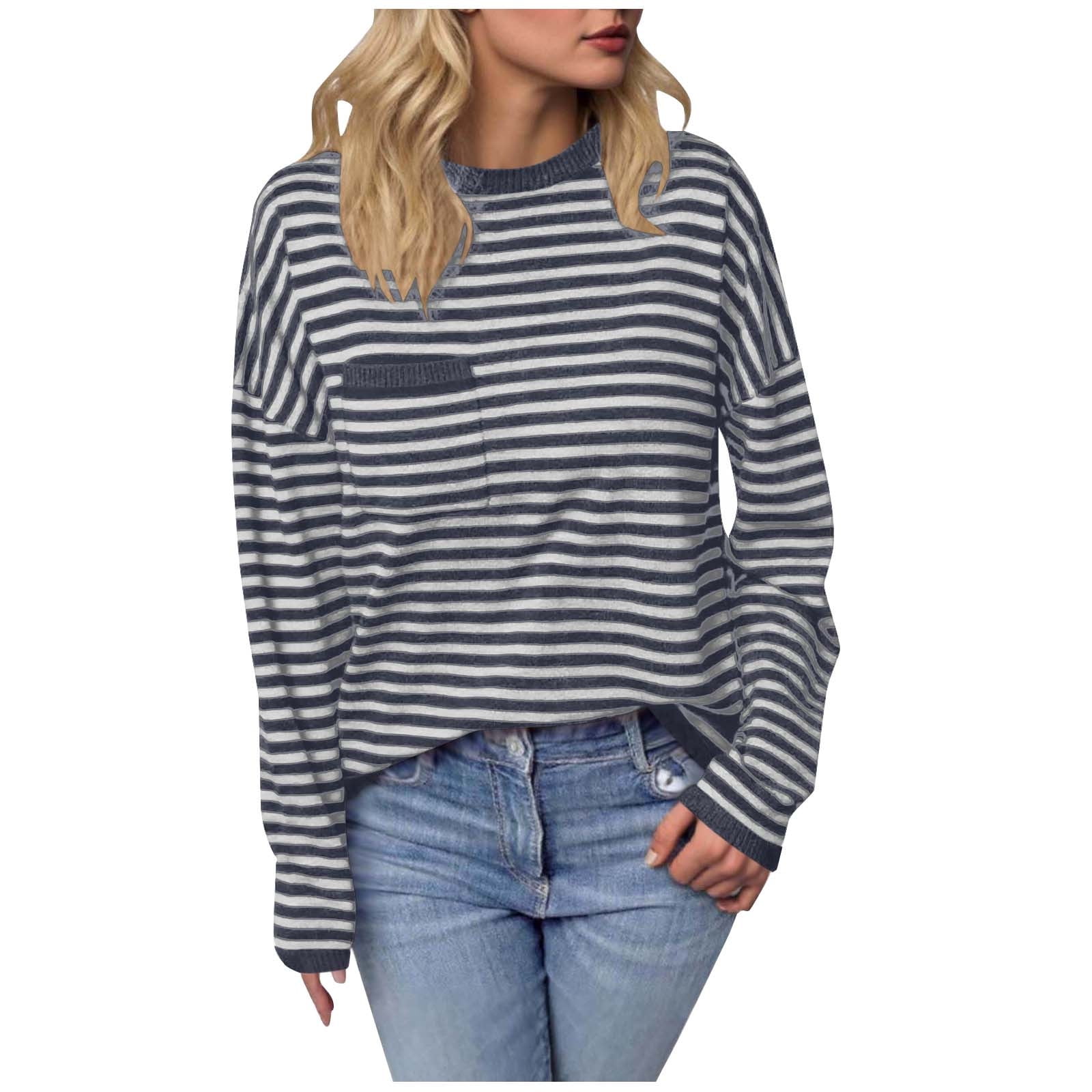 Dark Royal Blue Brunch Tops for Women Fall Summer Long Sleeve Crew Neck ...