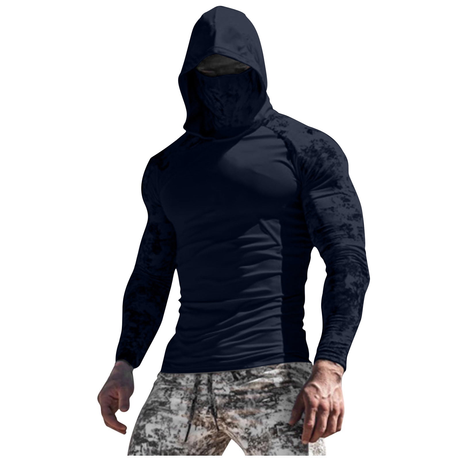 Dark Royal Blue Long Sleeve Hoods for Women Fall Winter Spandex Graphic ...