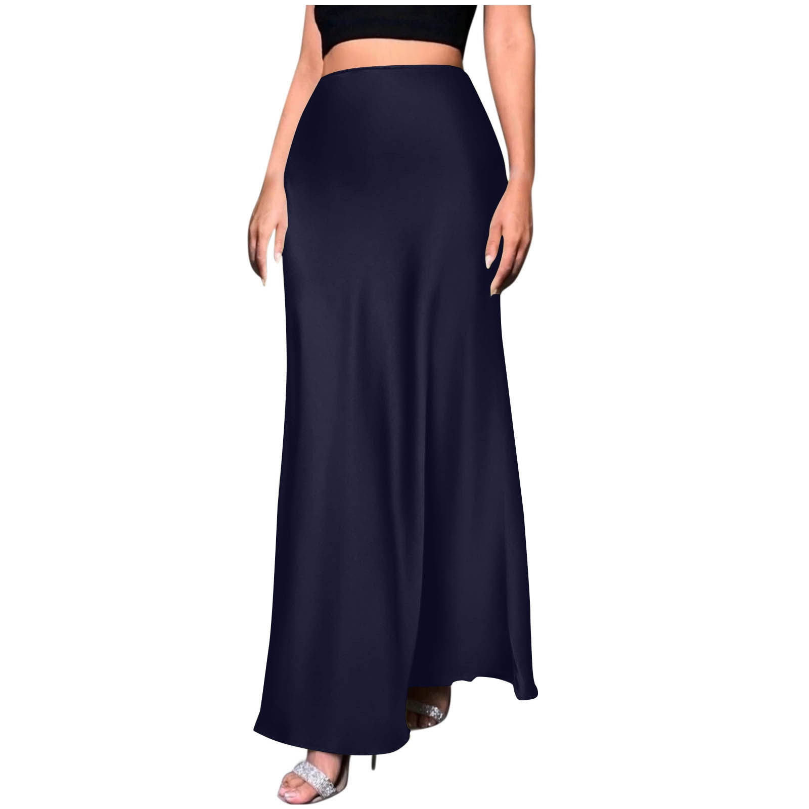 Dark Royal Blue Lounge Skorts for Women Faux Satin Silk Maxi Long Loose ...