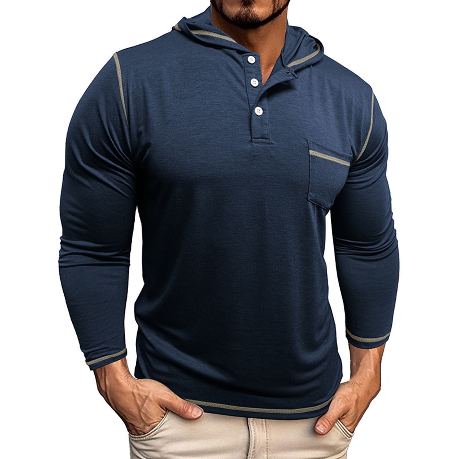 Dark Royal Blue Man with Hood Plain Hoods Outerwear for Man Long Sleeve ...
