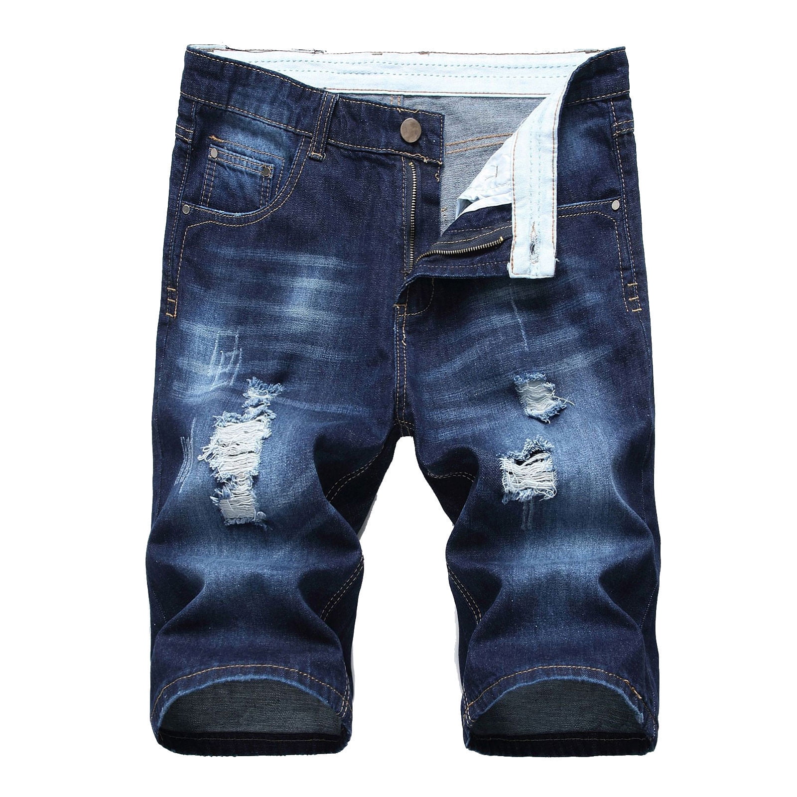 Dark Royal Blue Man Spandex Denim Brunch Stretch Pants Shorts Jeans for ...