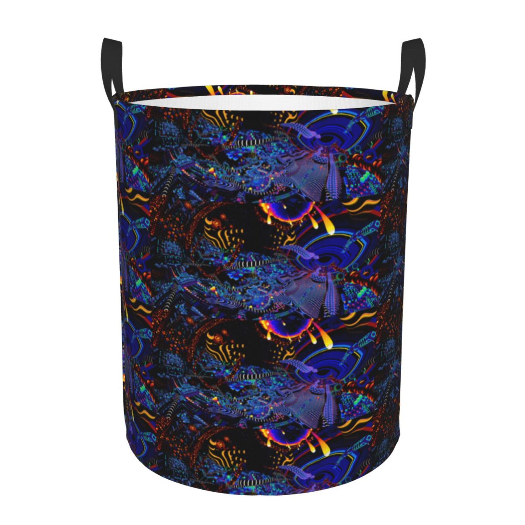 Dark Royal Blue Velvet Wallpaper Circular Laundry Basket (With Handle ...