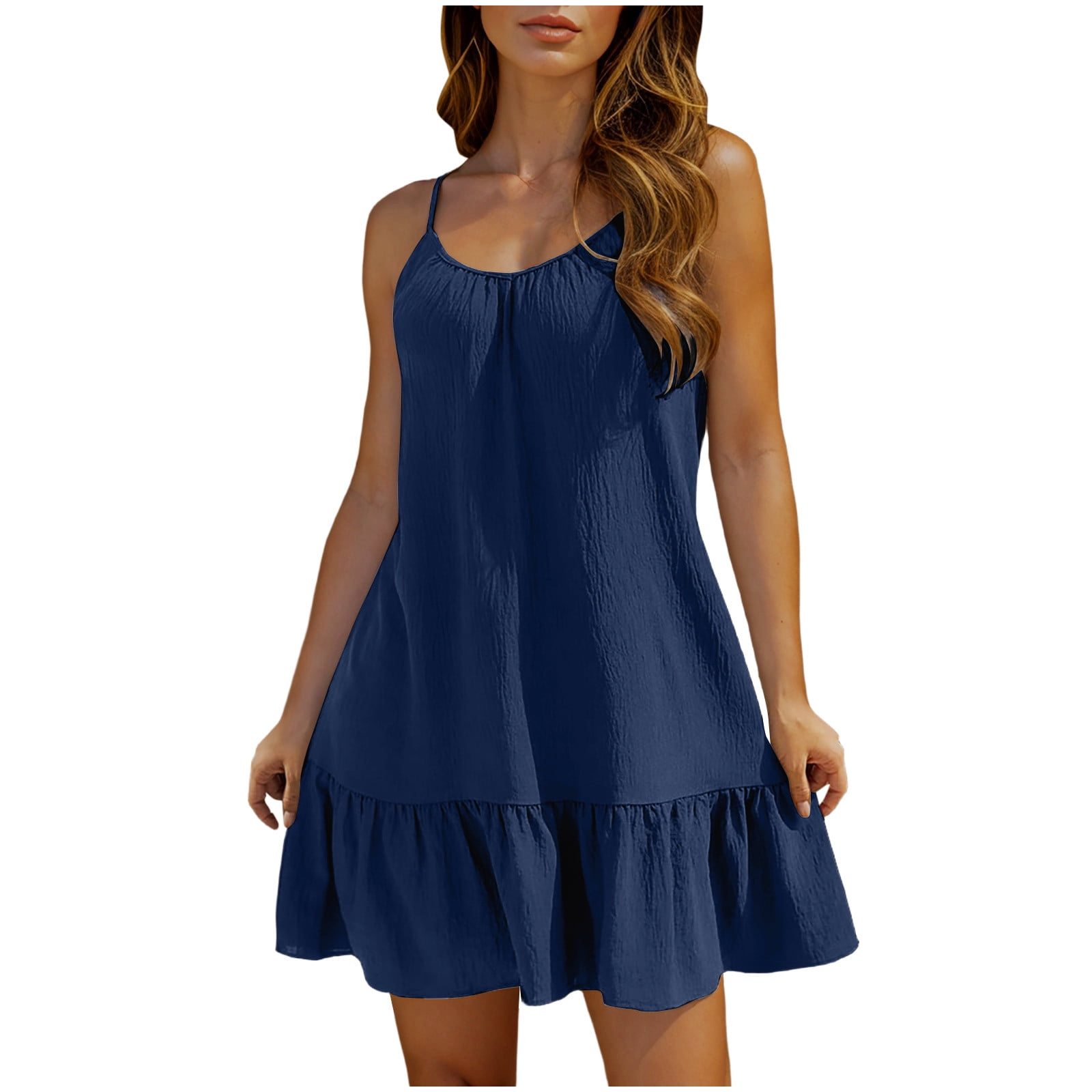 Dark Royal Blue Women Spaghetti Strap Dresses for Women Rayon Beach Adjustable Hawaiian Tropical ...