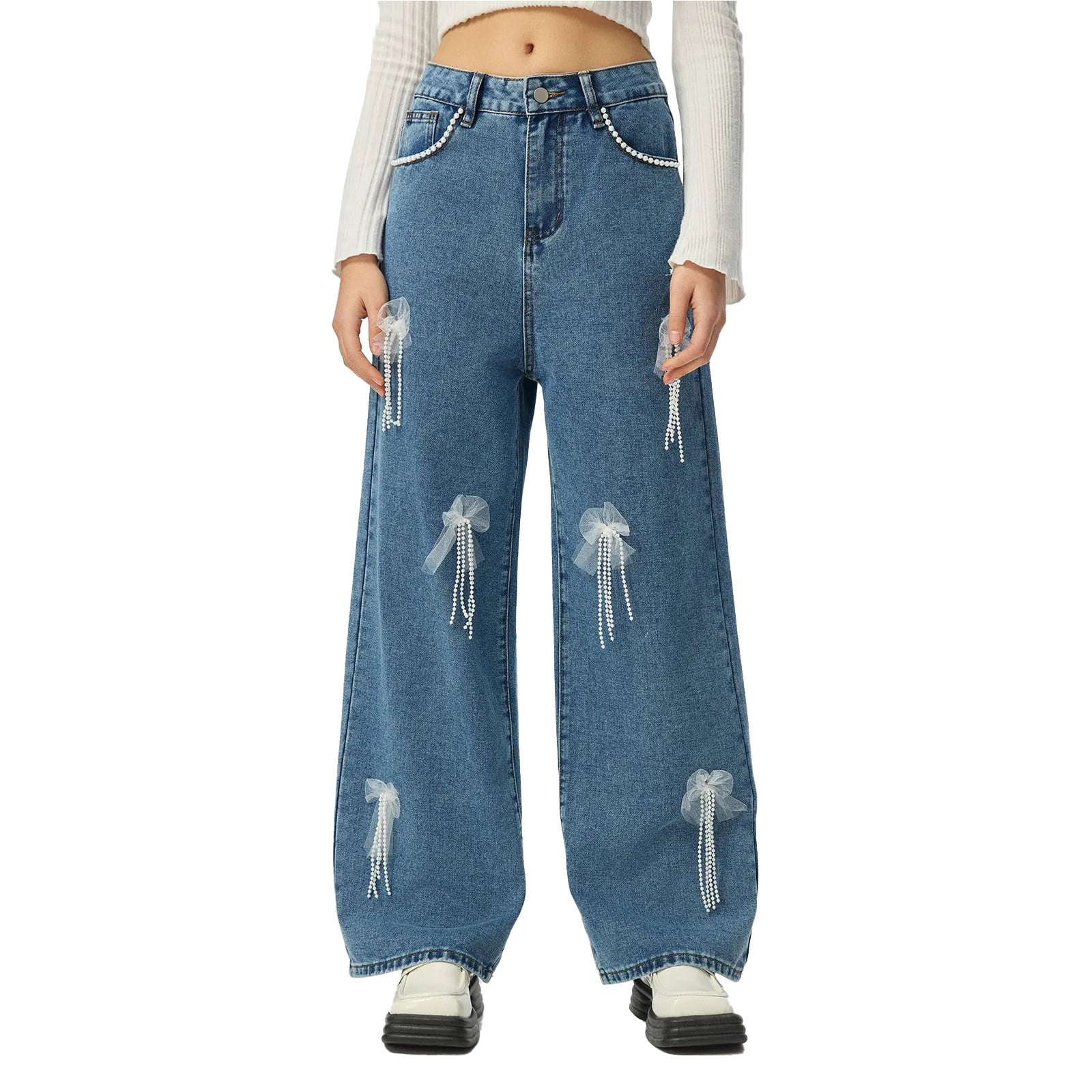 Dark Royal Blue Women Western High Leg Ripped Straight Leg Distressed ...