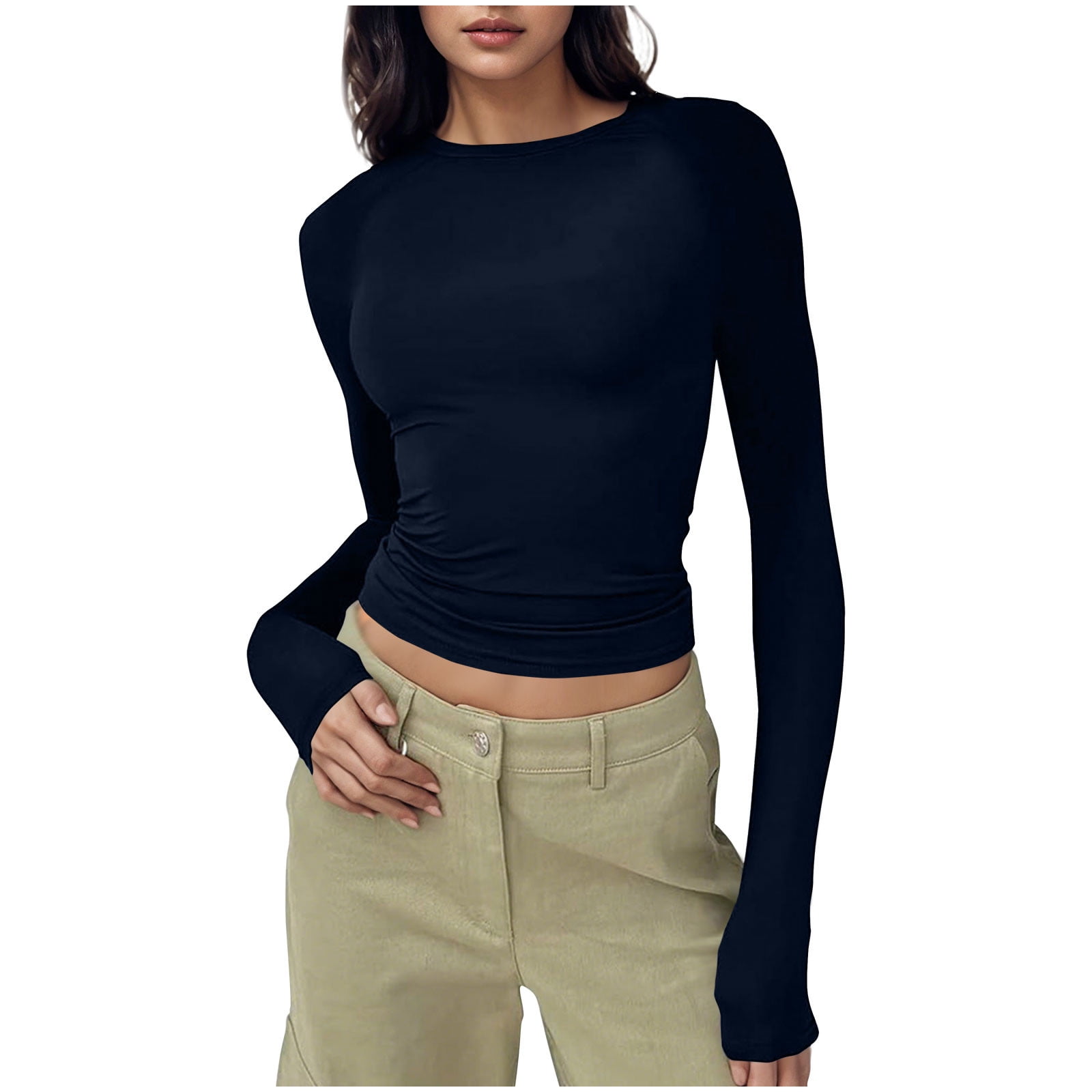 Dark Royal Blue Womens Crop T Shirts Crew Neck Spandex Tee Tops for ...