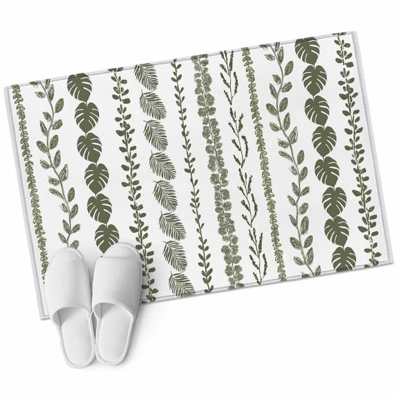 Dark Sage Green Botanical Bathroom Rug Washable 2x3 Entryway Rug Non ...