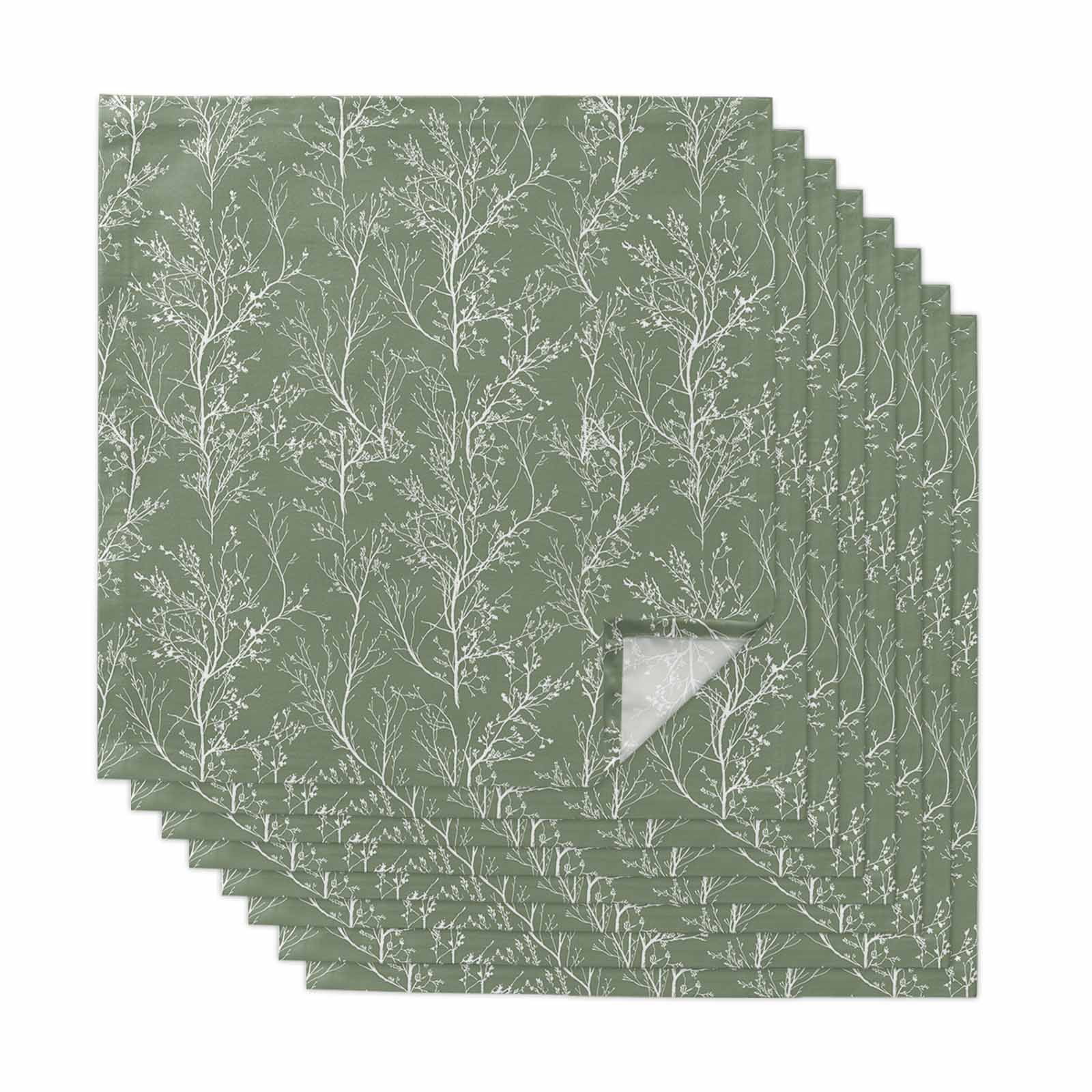 Dark Sage Green Botanical Cloth Napkins, Vintage Floral Plants Branch ...
