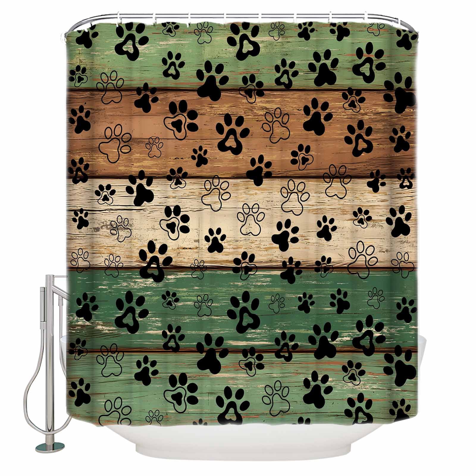 Dark Sage Green Brown Bathroom Shower Curtains with 12 Hooks Polyester ...