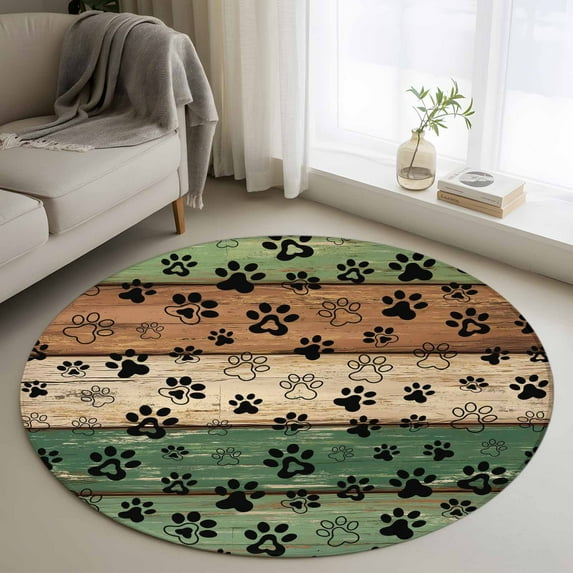 Dark Sage Green Brown Round Rug 3.3ft Washable Circle Entryway Rugs Non ...