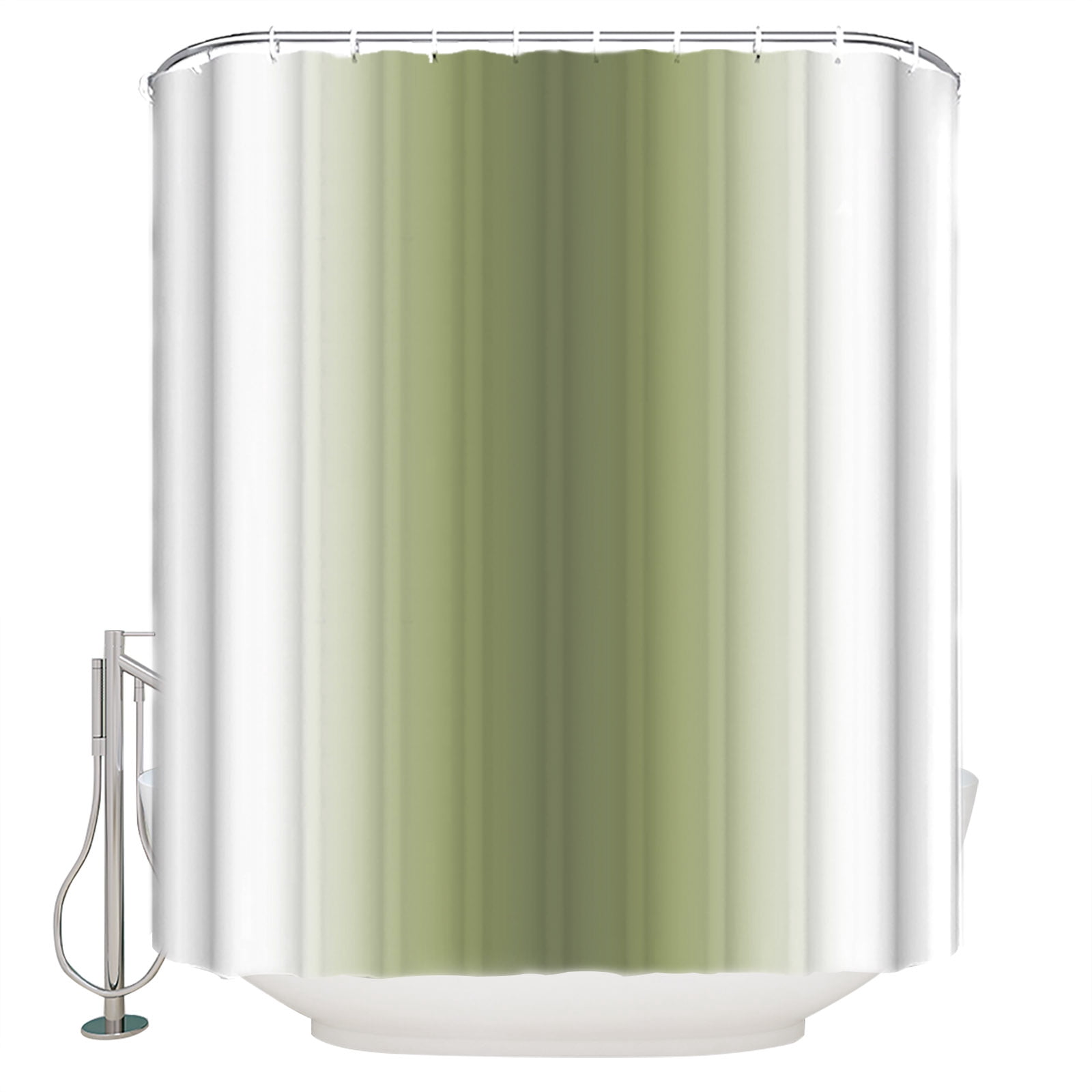 Dark Sage Green Ombre Bathroom Shower Curtains with 12 Hooks Polyester ...