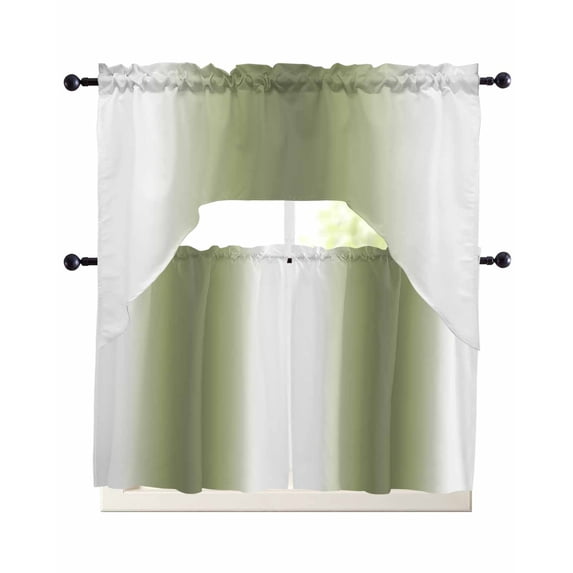 Dark Sage Green Ombre Kitchen Curtains Sets 36 Inch Length with Valance ...