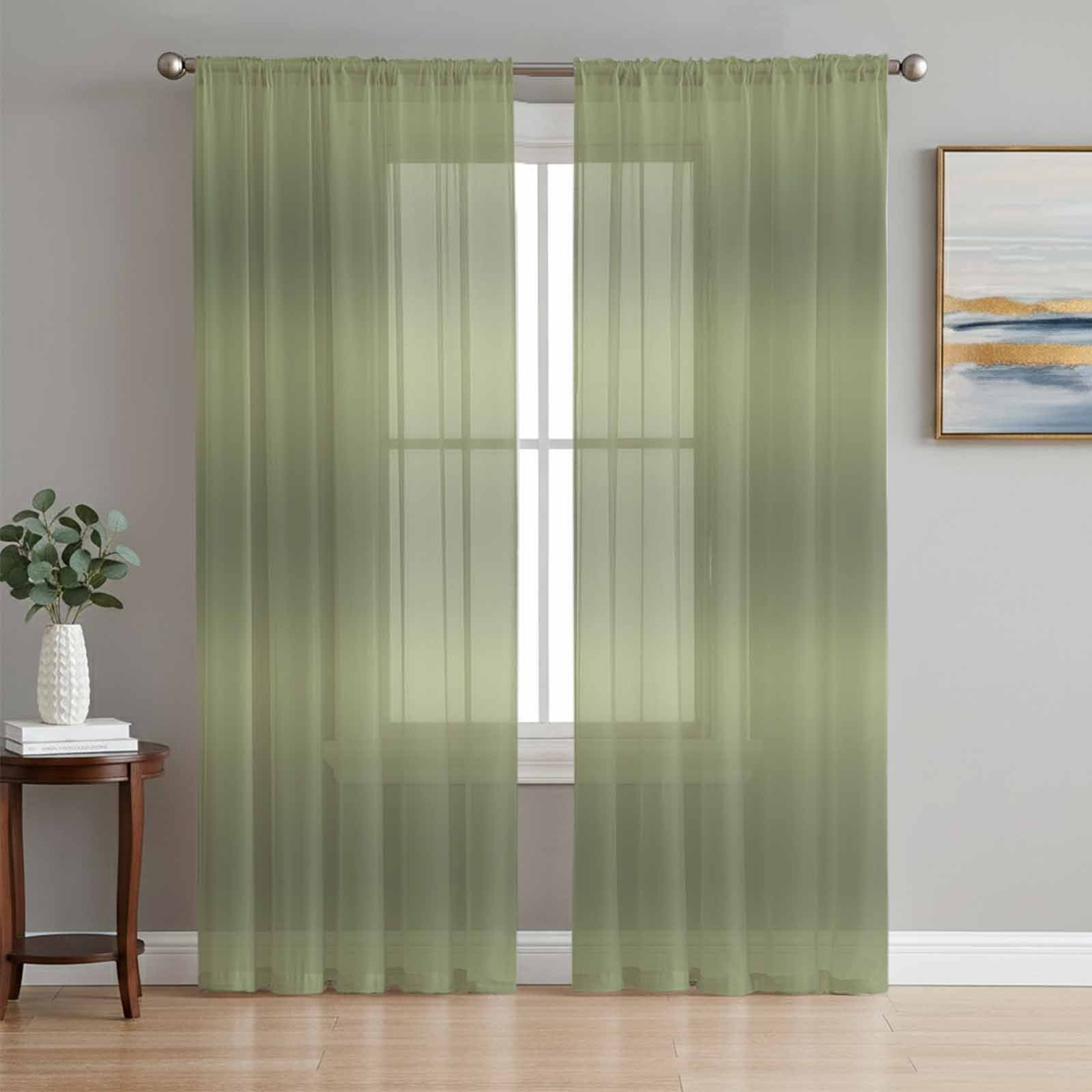 Dark Sage Green Ombre Sheer Curtains for Living Room Bedroom Gradient ...