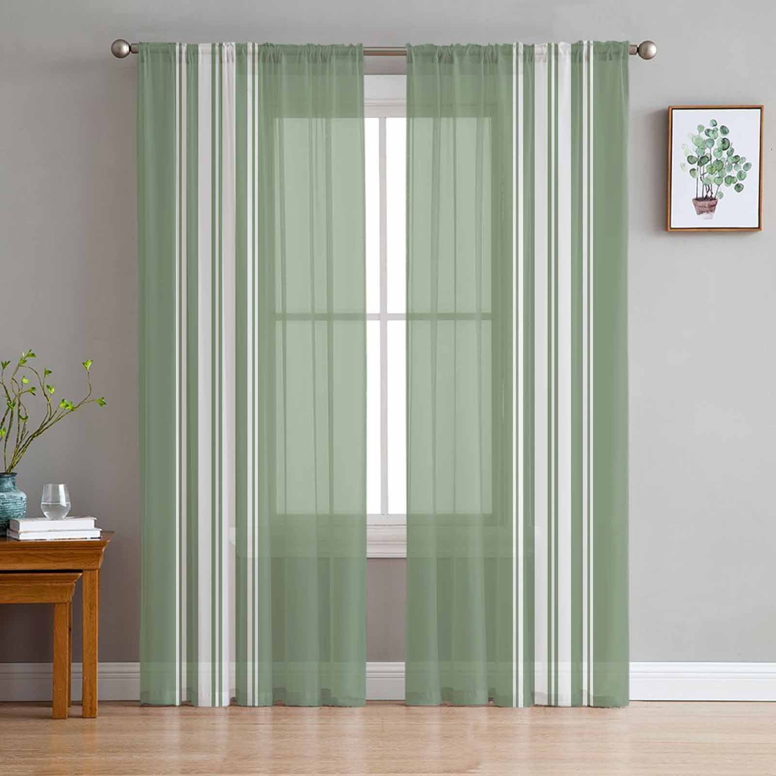 Dark Sage Green Semi Sheer Curtains 72 Inch Length 2 Panels Set, Farmhouse Sage Green White ...