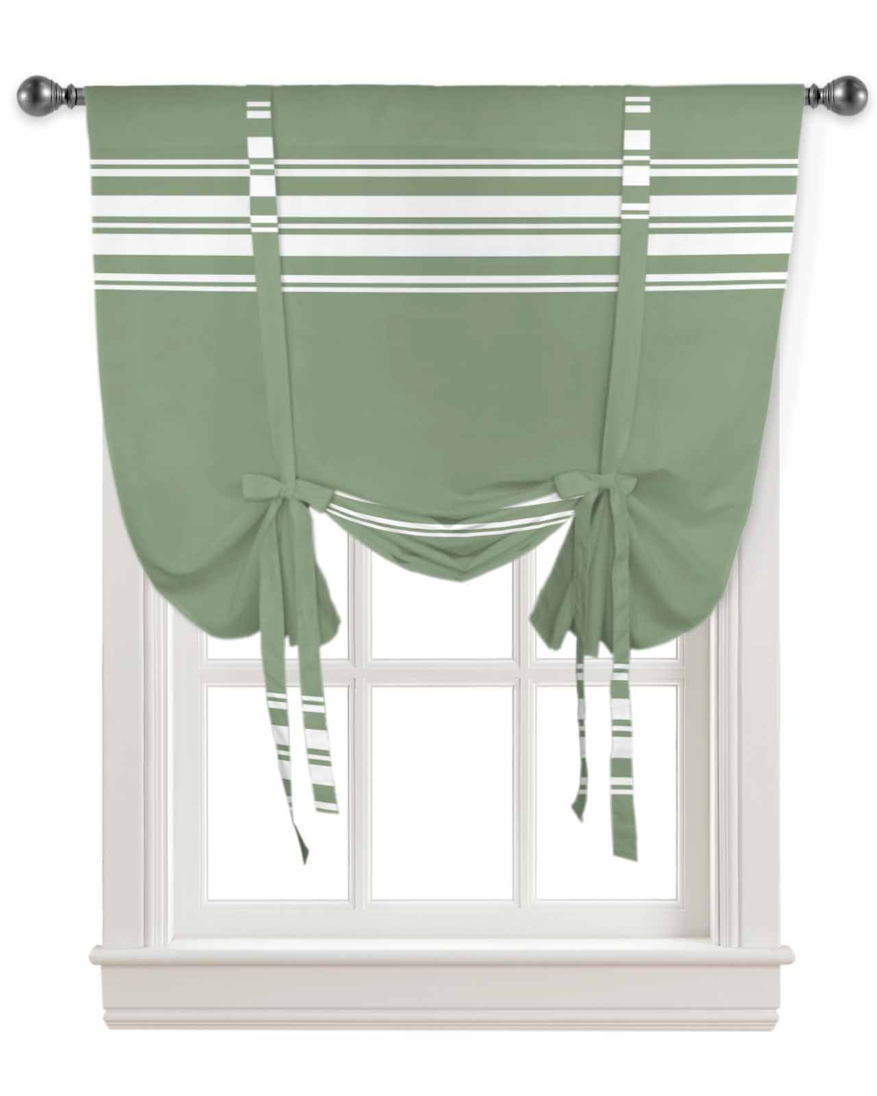 Dark Sage Green Stripes Tie Up Curtains for Kitchen Bathroom Bedroom ...