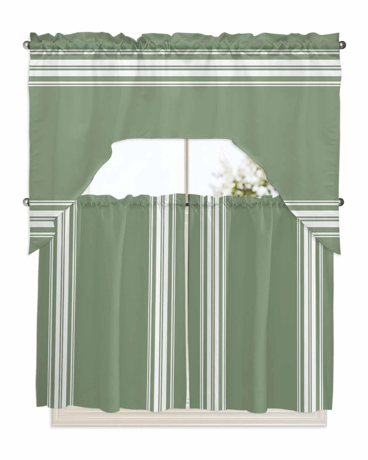 Dark Sage Green Swag Valance and Tier Curtains 36'' Length Set ...