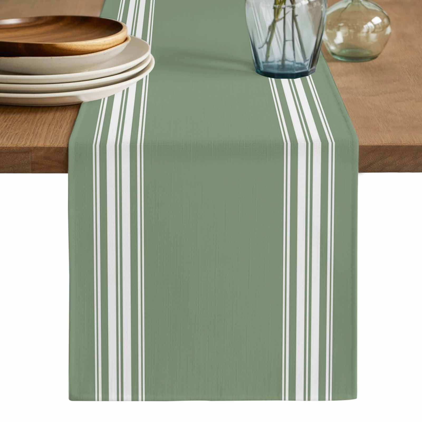 Dark Sage Green Table Runner, Farmhouse Sage Green White Striped ...