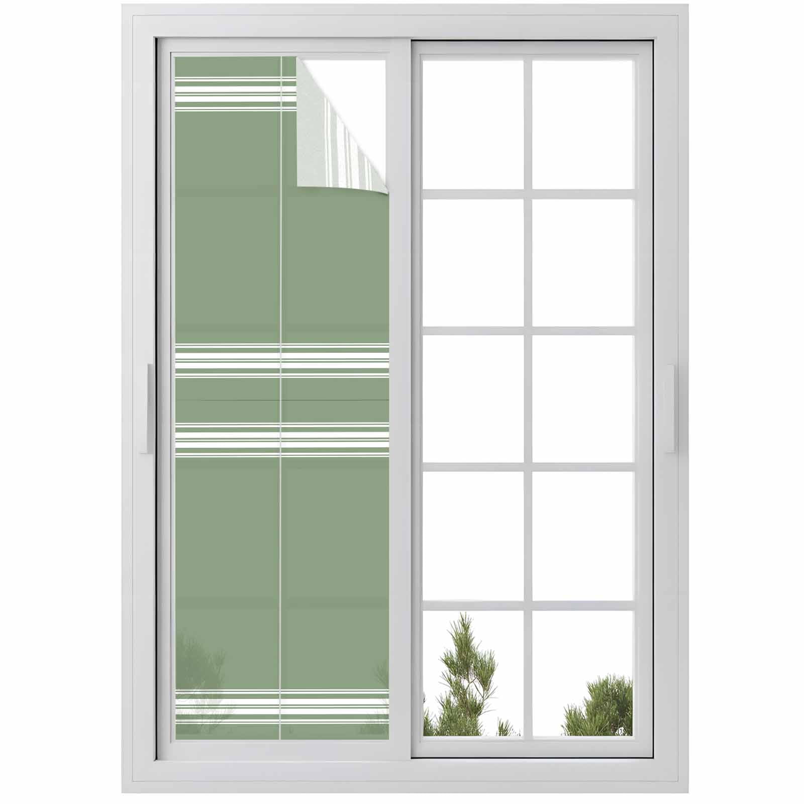 Dark Sage Green Window Privacy Film, Farmhouse Sage Green White Striped ...