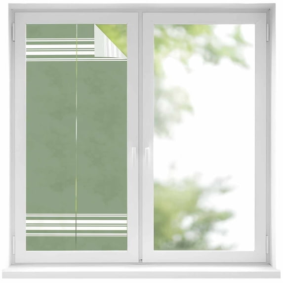 Dark Sage Green Window Privacy Film, Farmhouse Sage Green White Striped ...