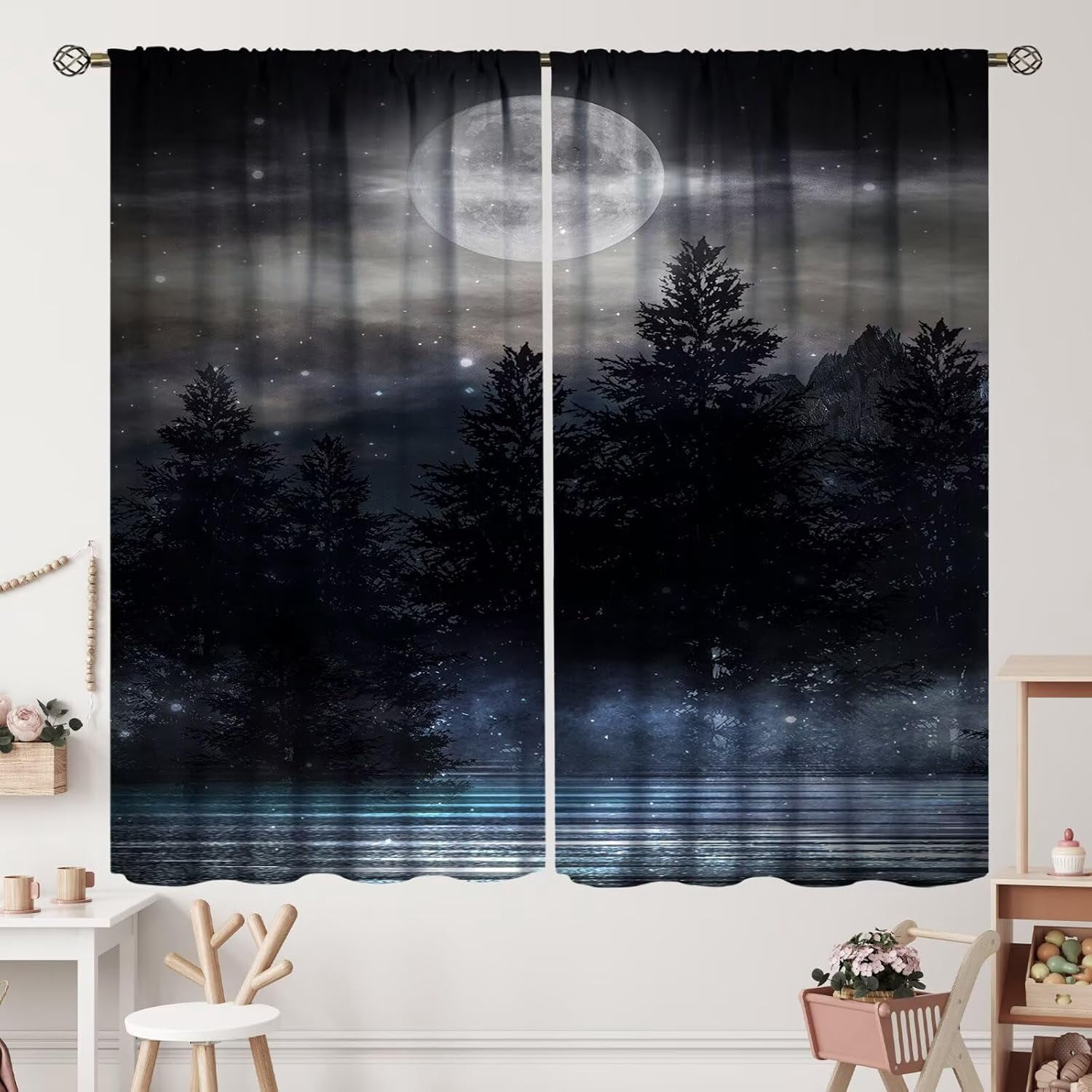Dark Scary Forest Curtains Night Spooky Trees Gothic Sytle Blackout Rod ...