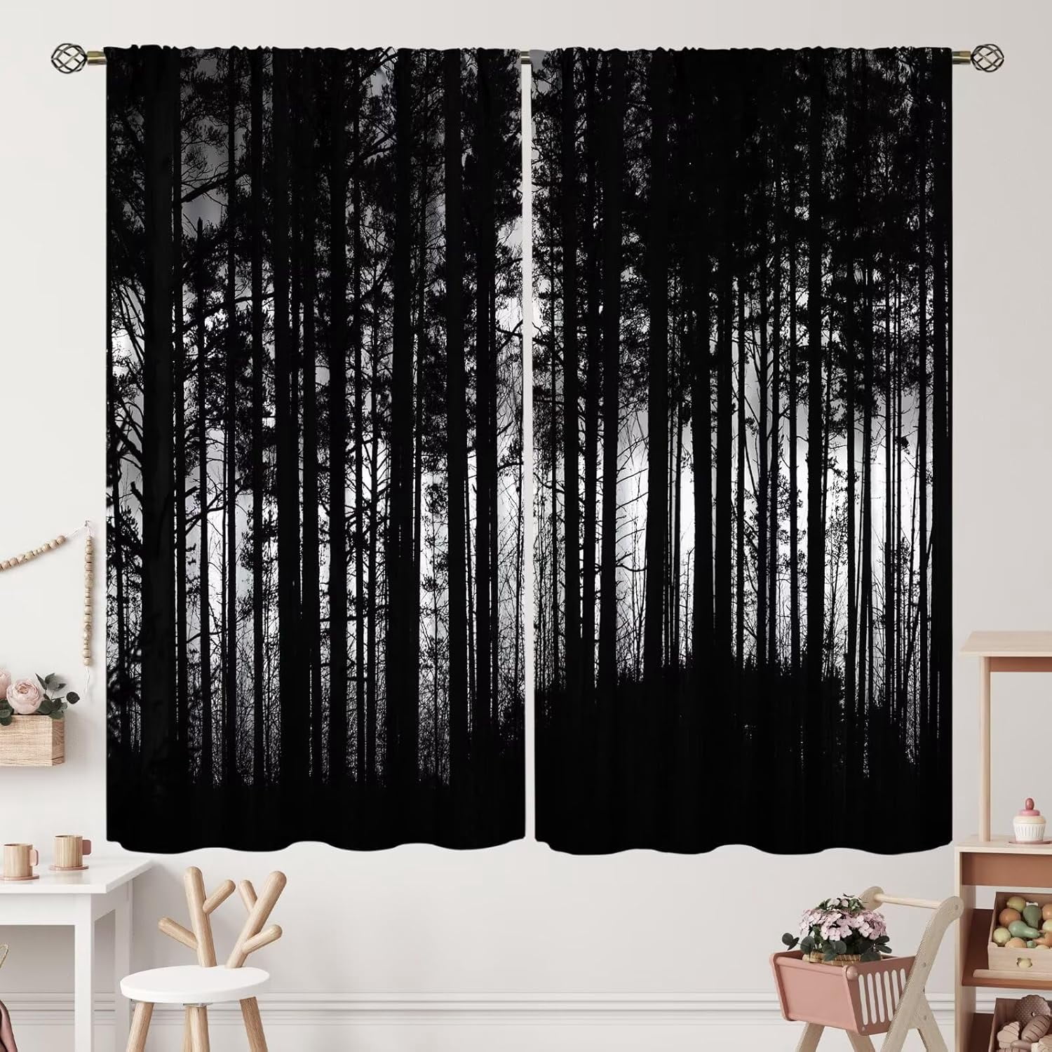 Dark Scary Forest Curtains Night Spooky Trees Gothic Sytle Blackout Rod ...
