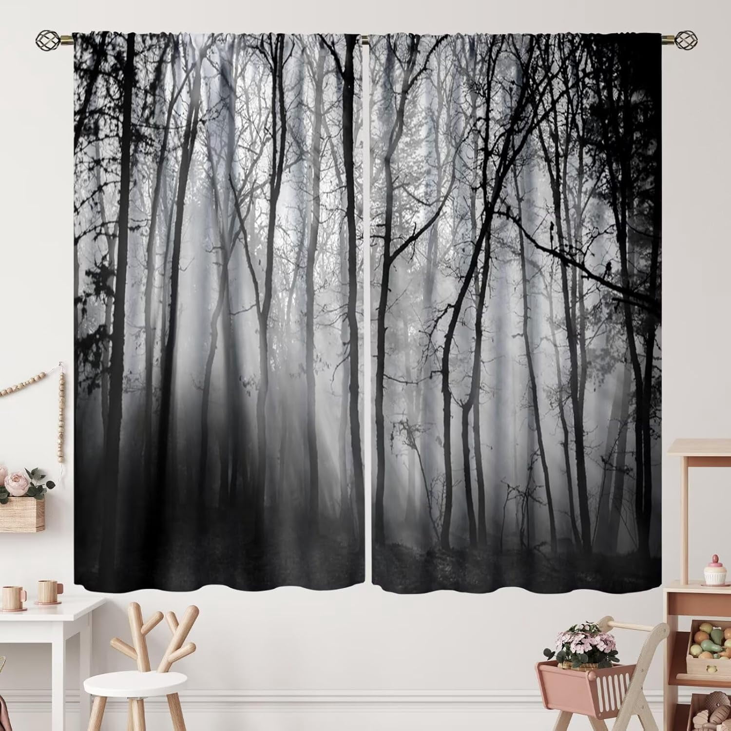 Dark Scary Forest Curtains Night Spooky Trees Gothic Sytle Blackout Rod ...