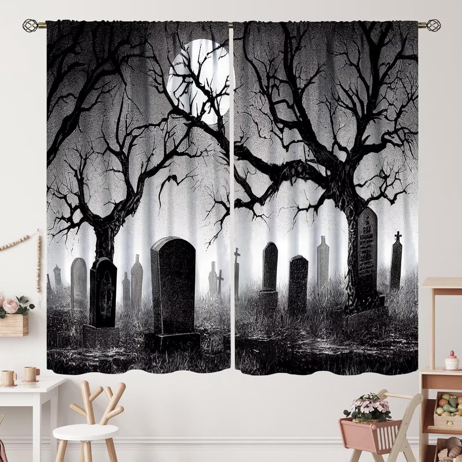 Dark Scary Forest Curtains Night Spooky Trees Gothic Sytle Blackout Rod ...