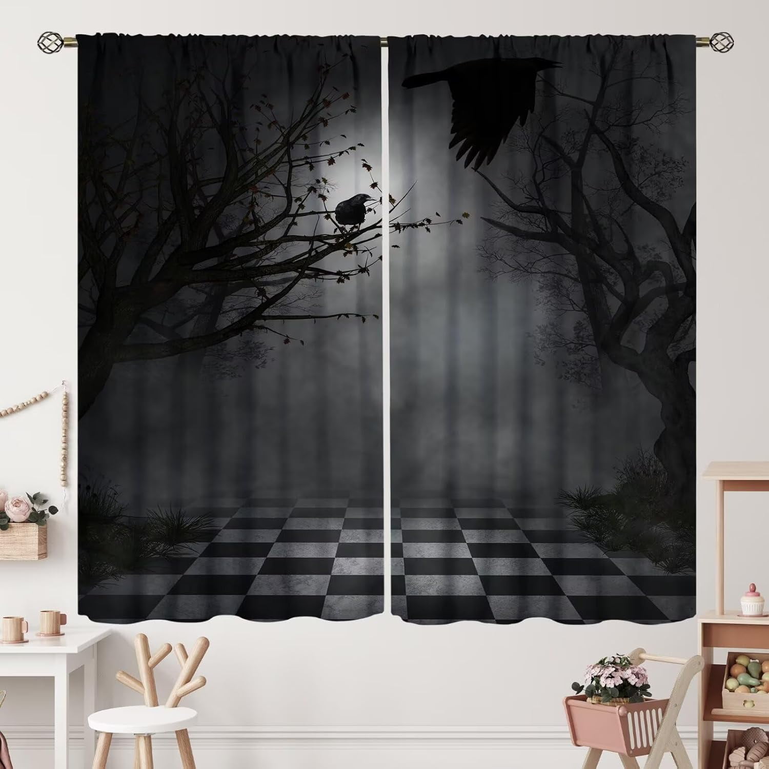 Dark Scary Forest Curtains Night Spooky Trees Gothic Sytle Blackout Rod ...