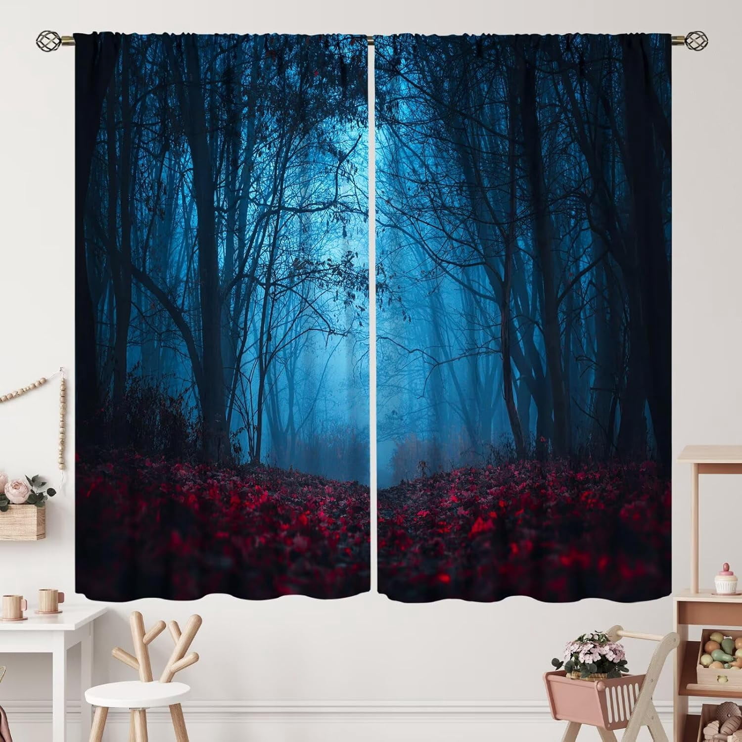 Dark Scary Forest Curtains Night Spooky Trees Gothic Sytle Blackout Rod ...
