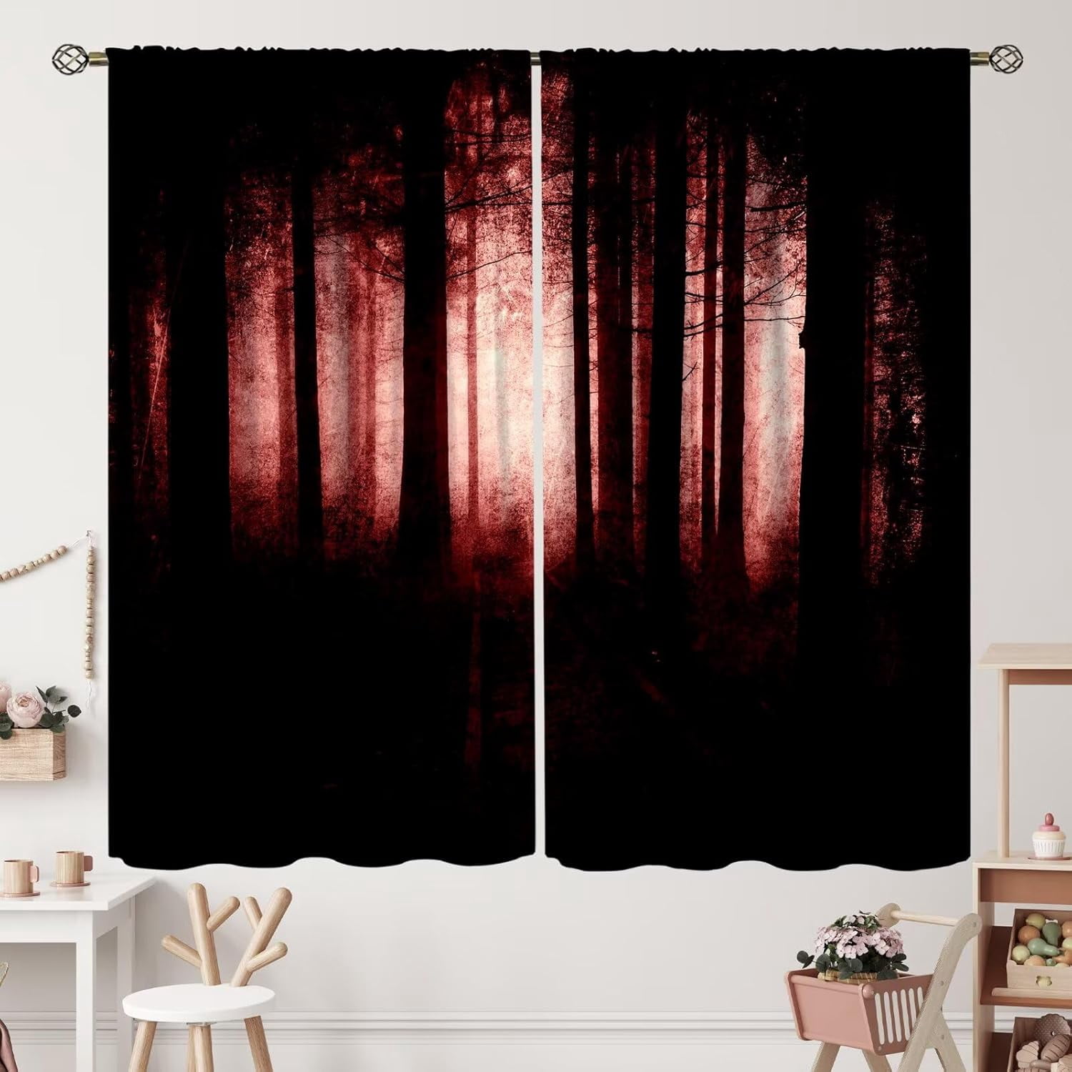 Dark Scary Forest Curtains Night Spooky Trees Gothic Sytle Blackout Rod ...