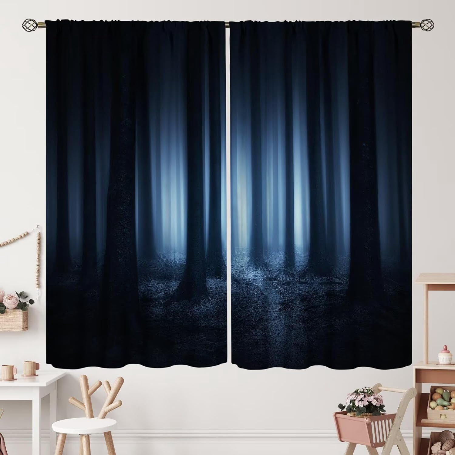 Dark Scary Forest Curtains Night Spooky Trees Gothic Sytle Blackout Rod ...