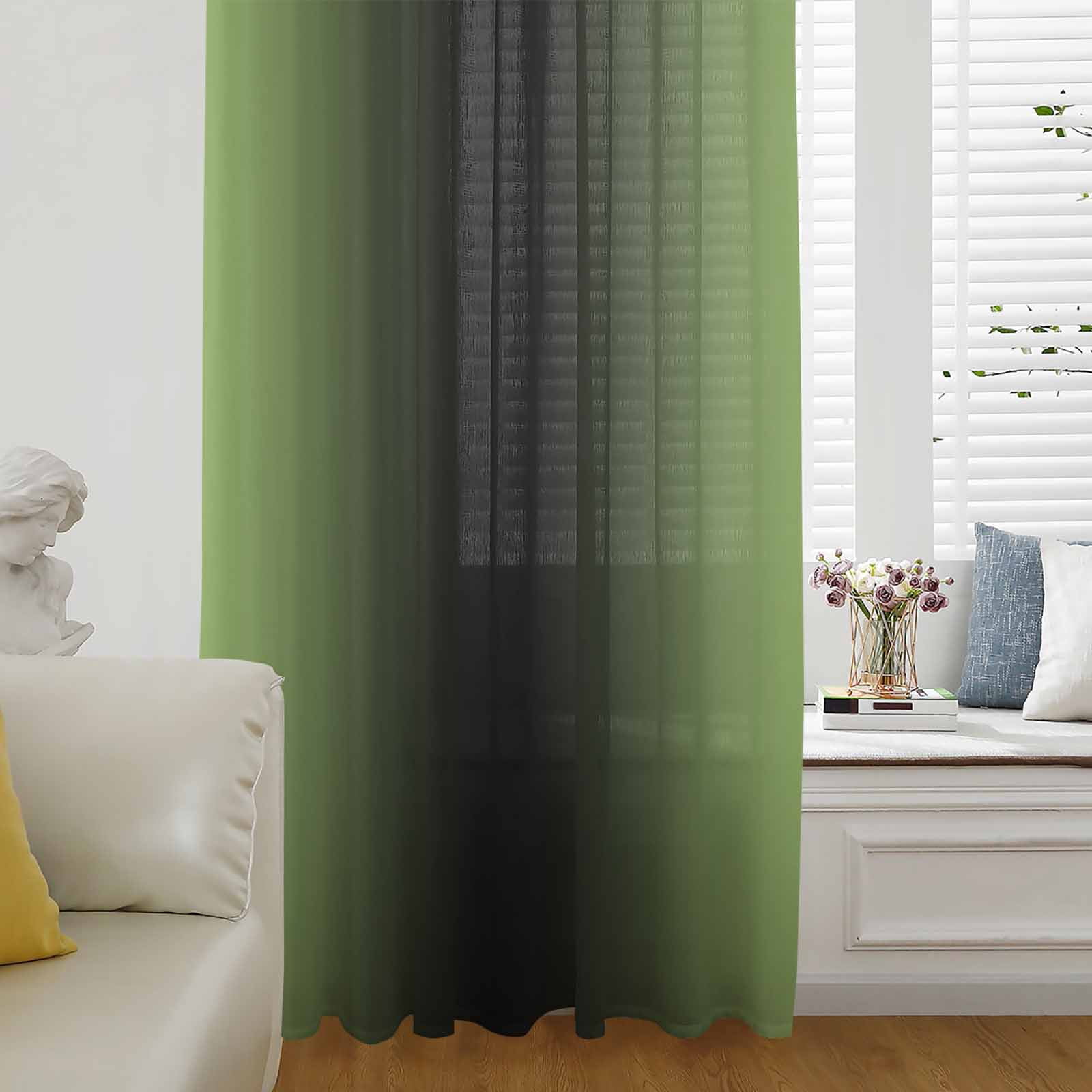 Dark Sea Green Black Ombre Sheer Curtains 54 Inch Length, Light ...