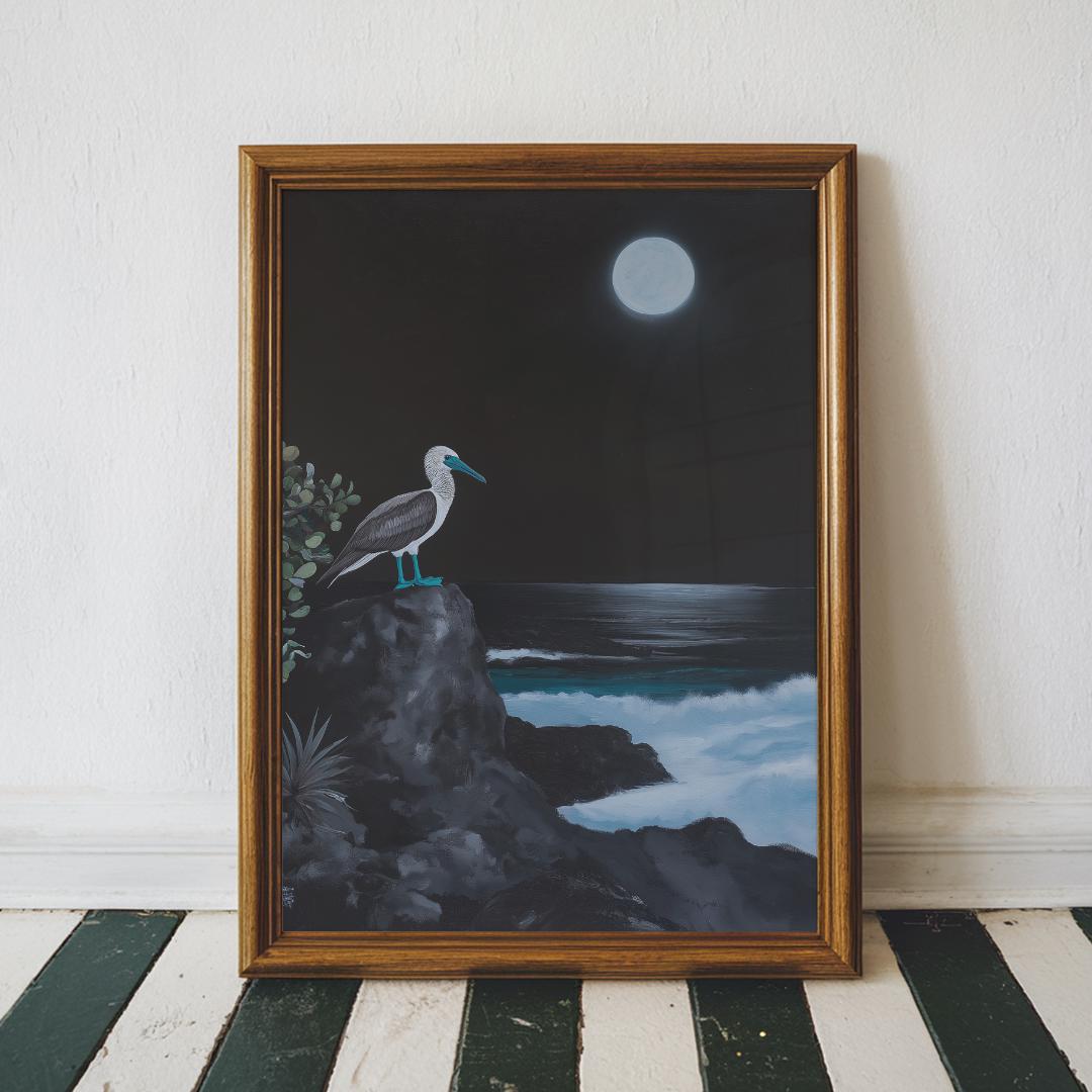 Dark Seabird Art Print, Mystical Ocean Night , Coastal Wildlife Wall ...