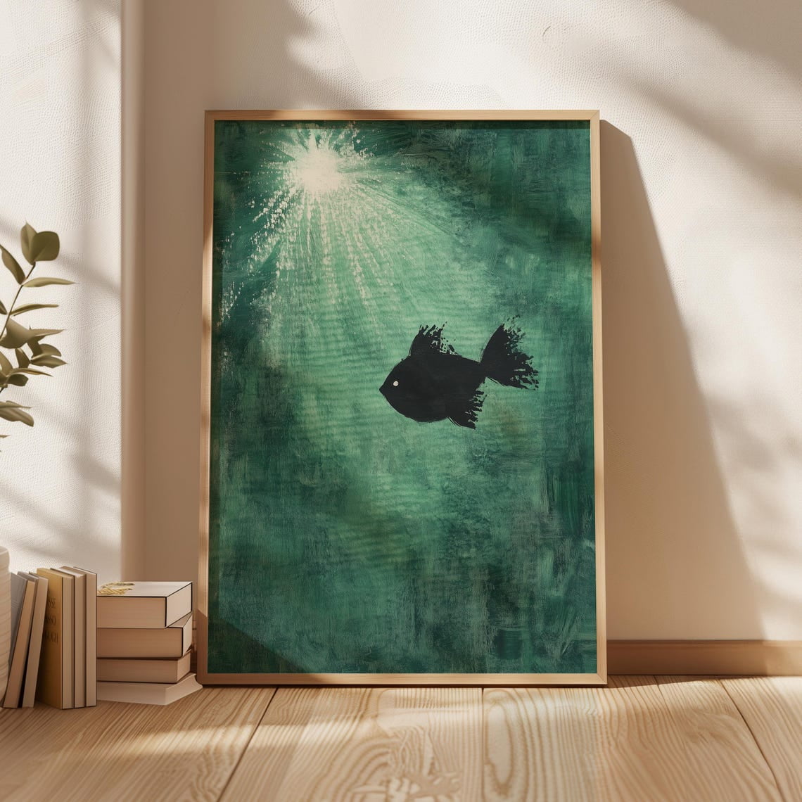 Dark Silhouette Fish Print, Deep Sea Underwater Art, Moody Ocean Green ...