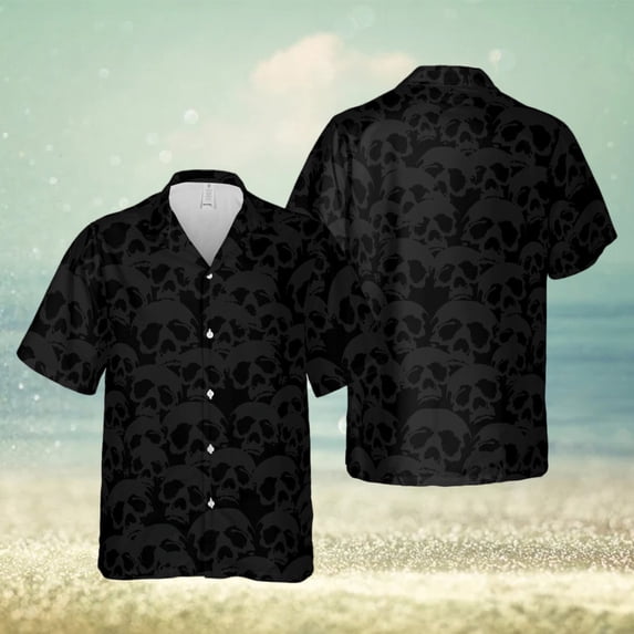 Dark Skull Pattern Hawaiian Shirt - Walmart.com