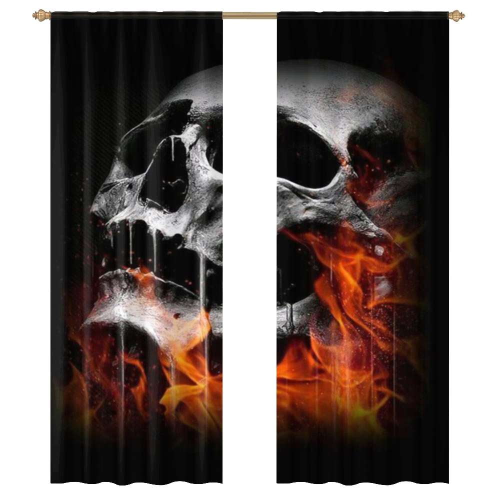 Dark Skull Sheer Voile Curtain Window Tulle Curtains For Living Room ...