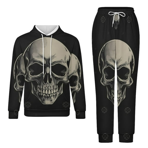 Dark Skulls Patterned Background Hoodie And Pants Set Tracksuit Men ...