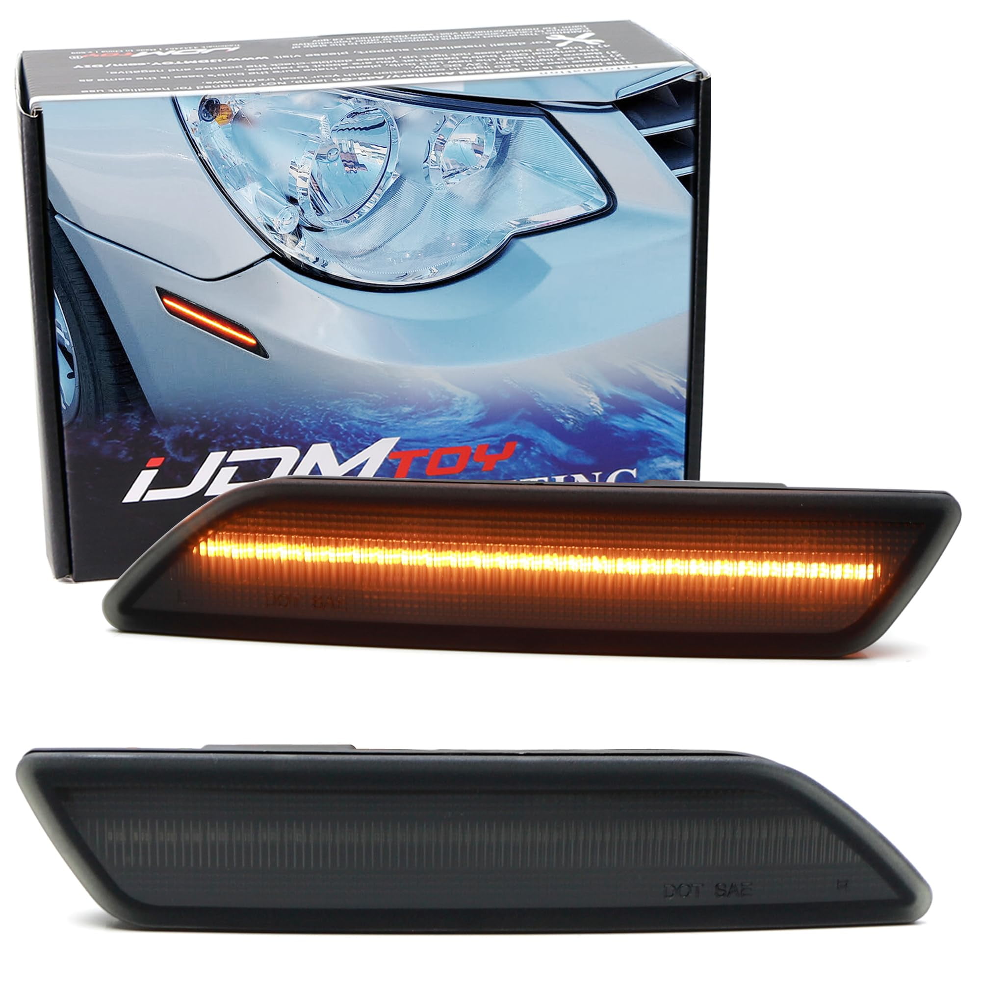Dark Smoked Lens Amber Full LED Strip Bumper Reflector Replace Side ...