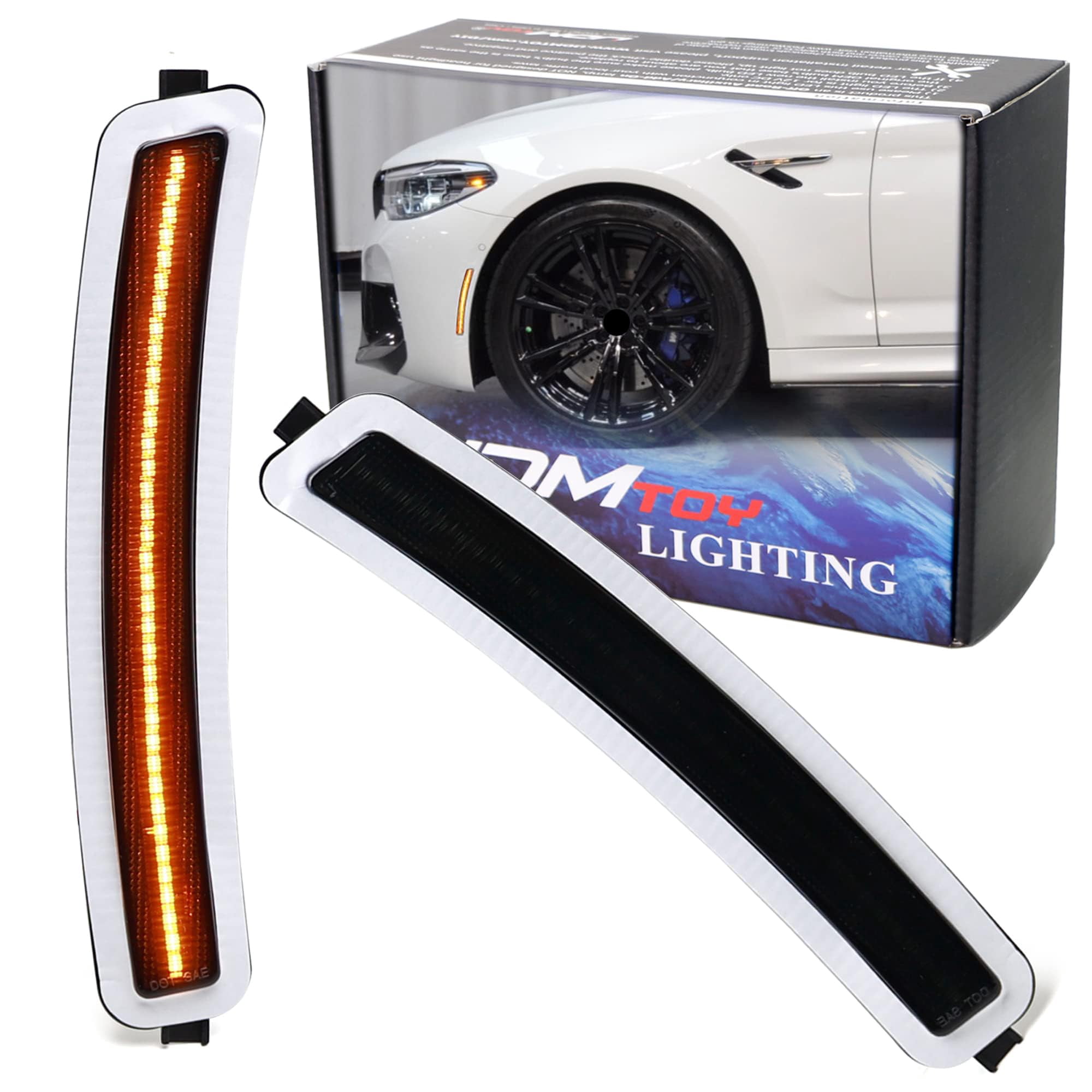 Dark Smoked Lens Amber Full LED Strip Bumper Reflector Replace Side ...