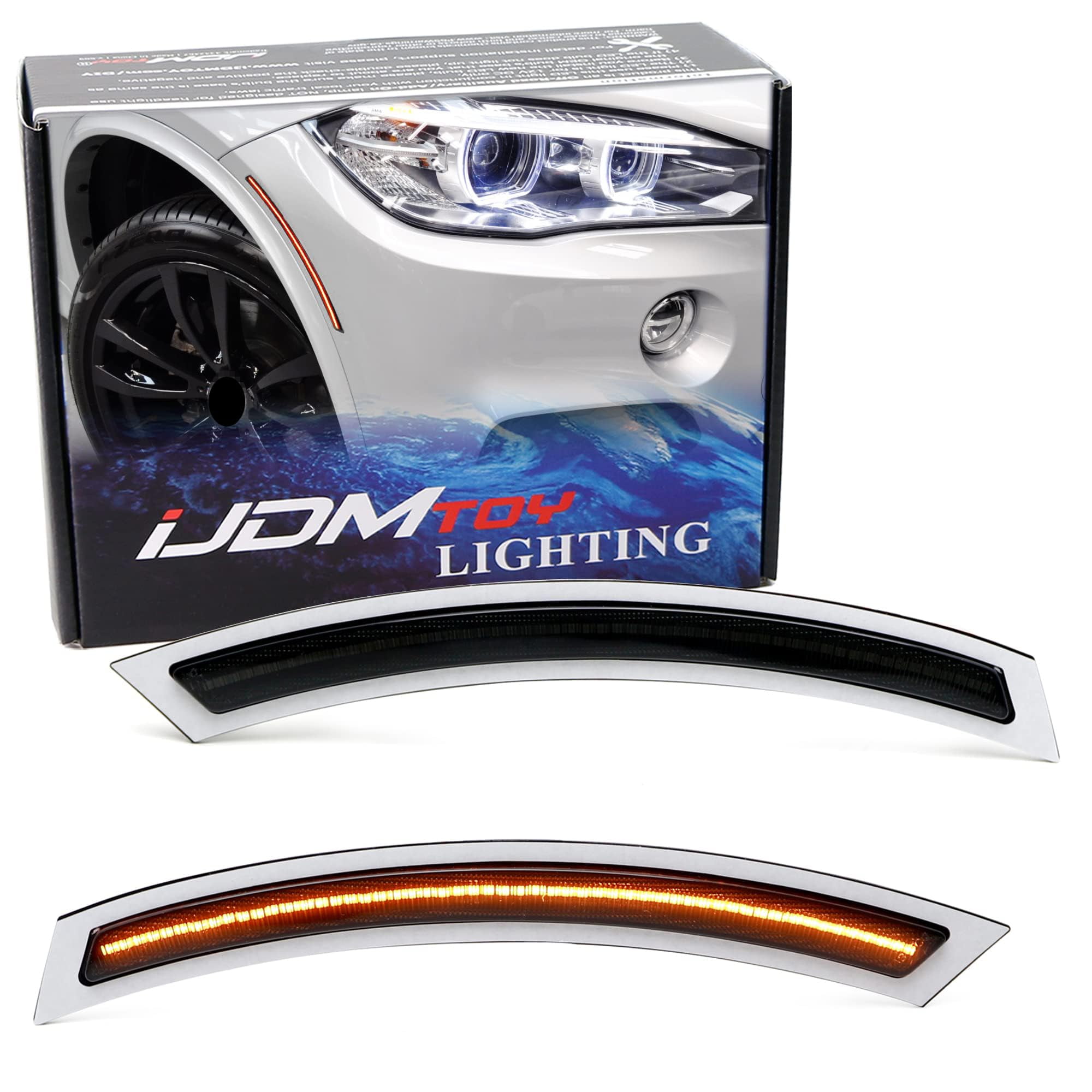 Dark Smoked Lens Amber Full LED Strip Bumper Reflector Replace Side ...