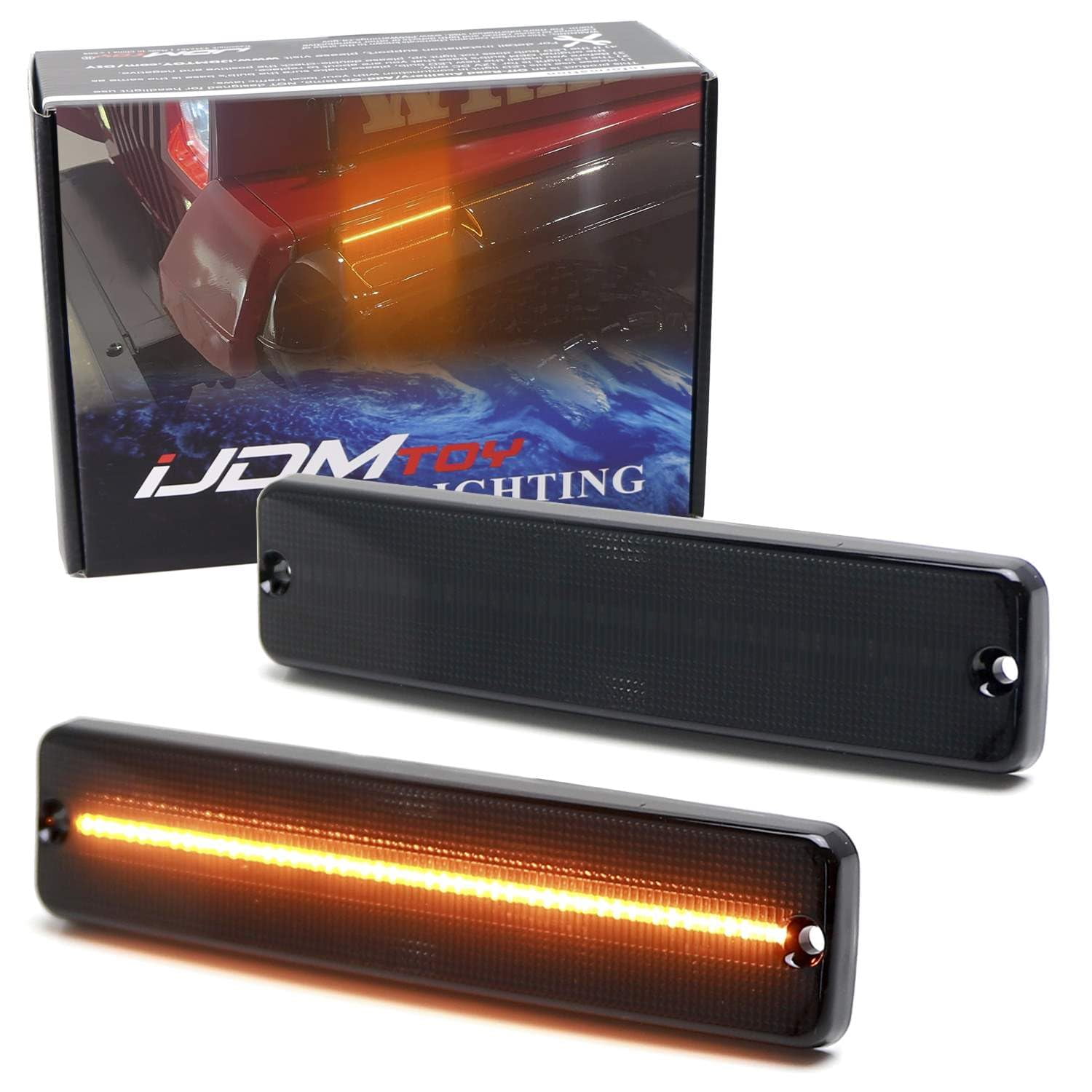 Dark Smoked Lens Amber Full LED Strip Front Fender Flare Side Marker Lights For Jeep 1987-1995 ...